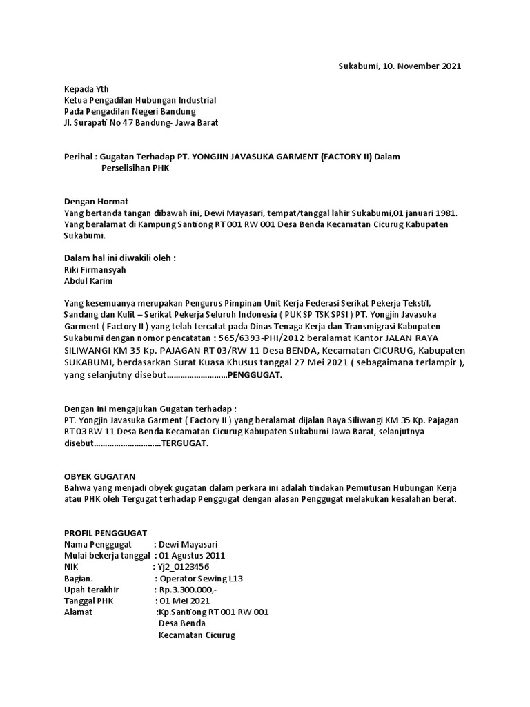 D Surat GUGATAN DEWI MAYASARI | PDF