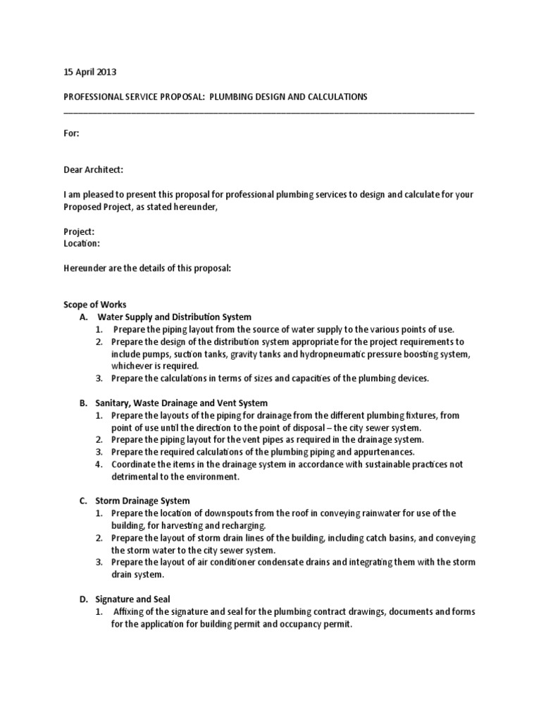 Plumbing Design Service Proposal | PDF | Storm Drain | Sanitary Sewer