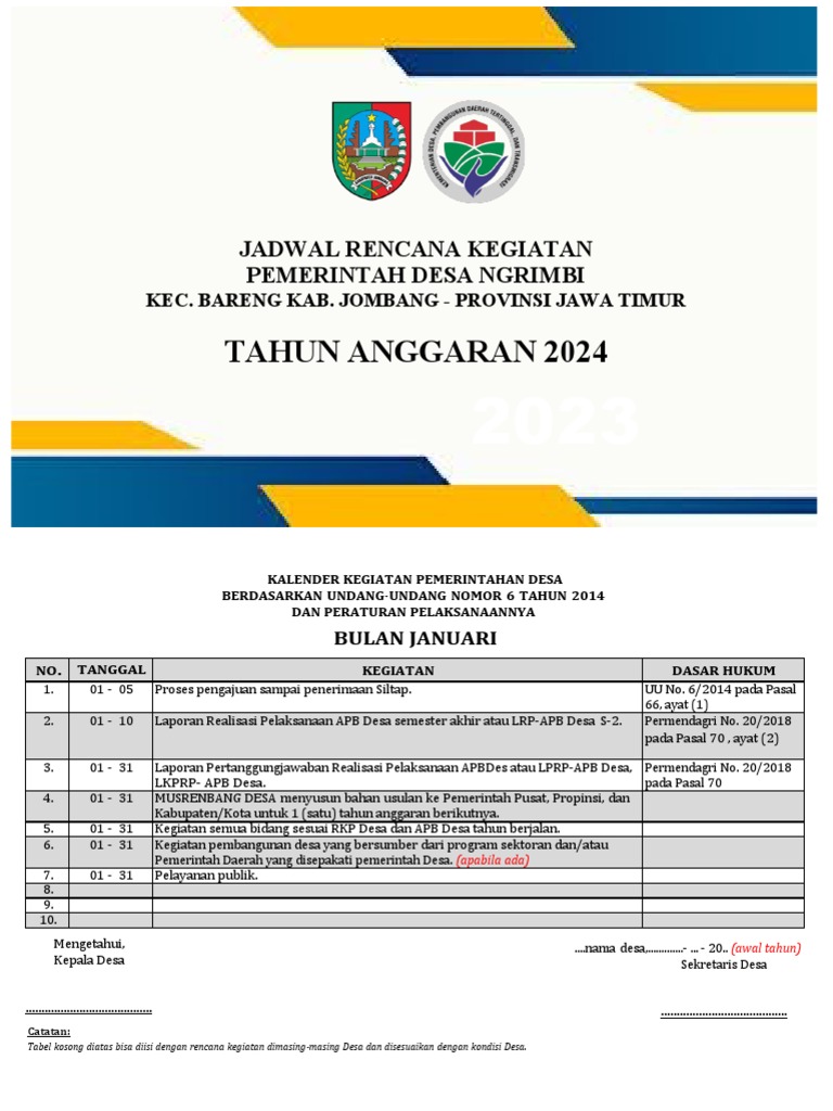 Kalender Rencana Kegiatan Pemdes | PDF