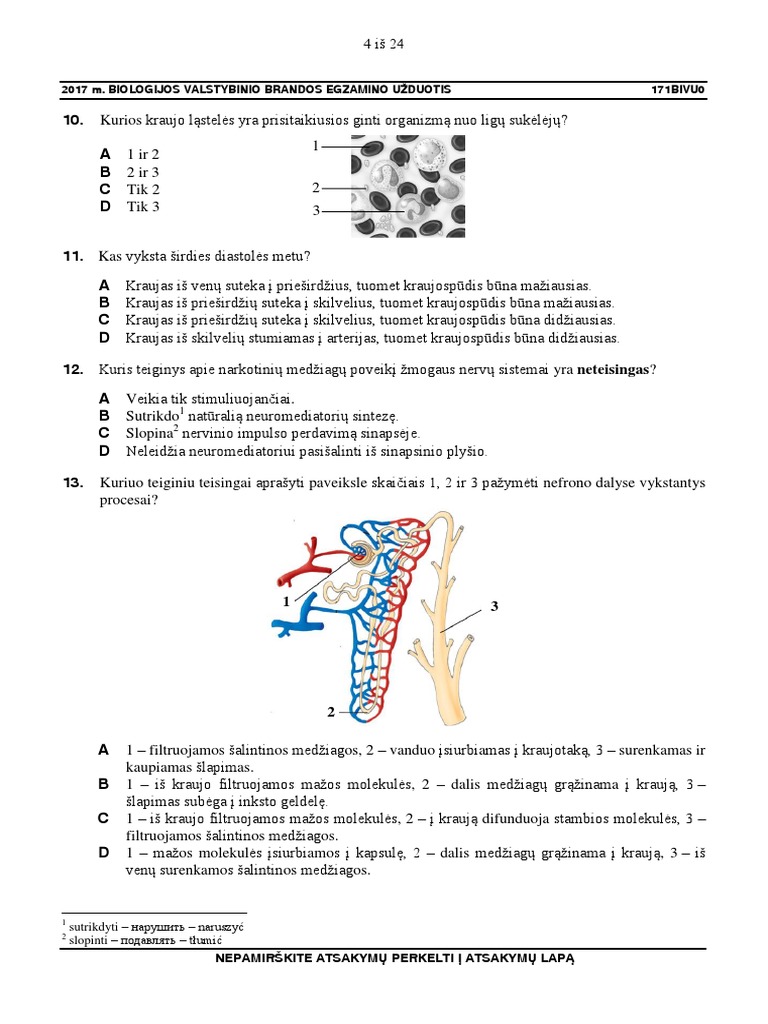 2017 M. Biologijos Valstybinio Brandos Egzamino Užduotis 171BIVU0 | PDF