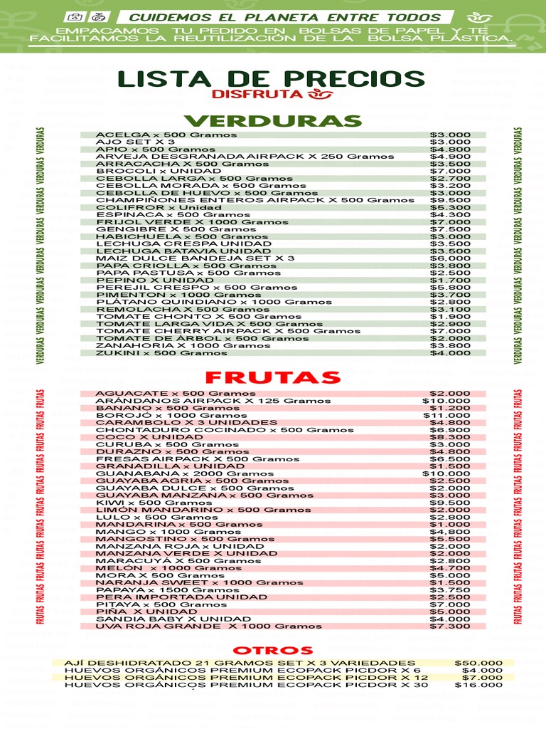 Lista de Precios: Verduras | PDF | Vegetales | Agricultura
