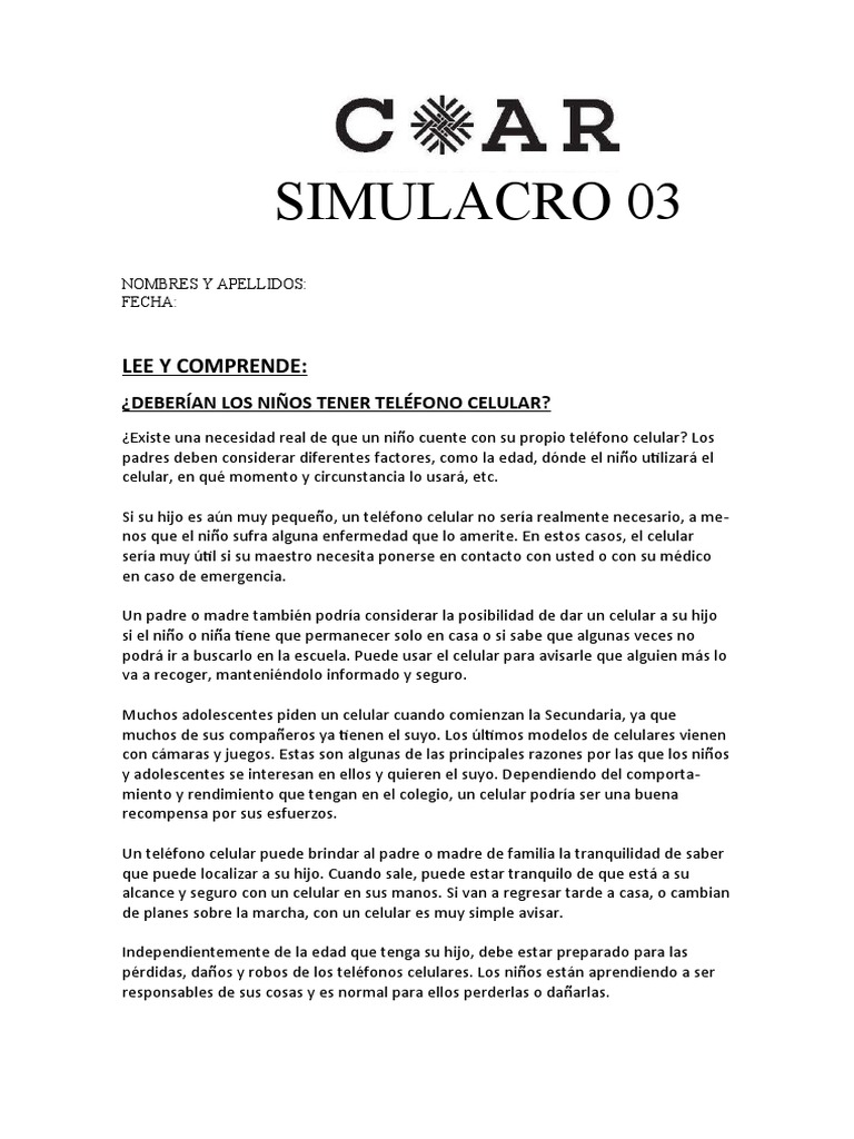 Simulacro 03 | Descargar gratis PDF | Teléfonos móviles