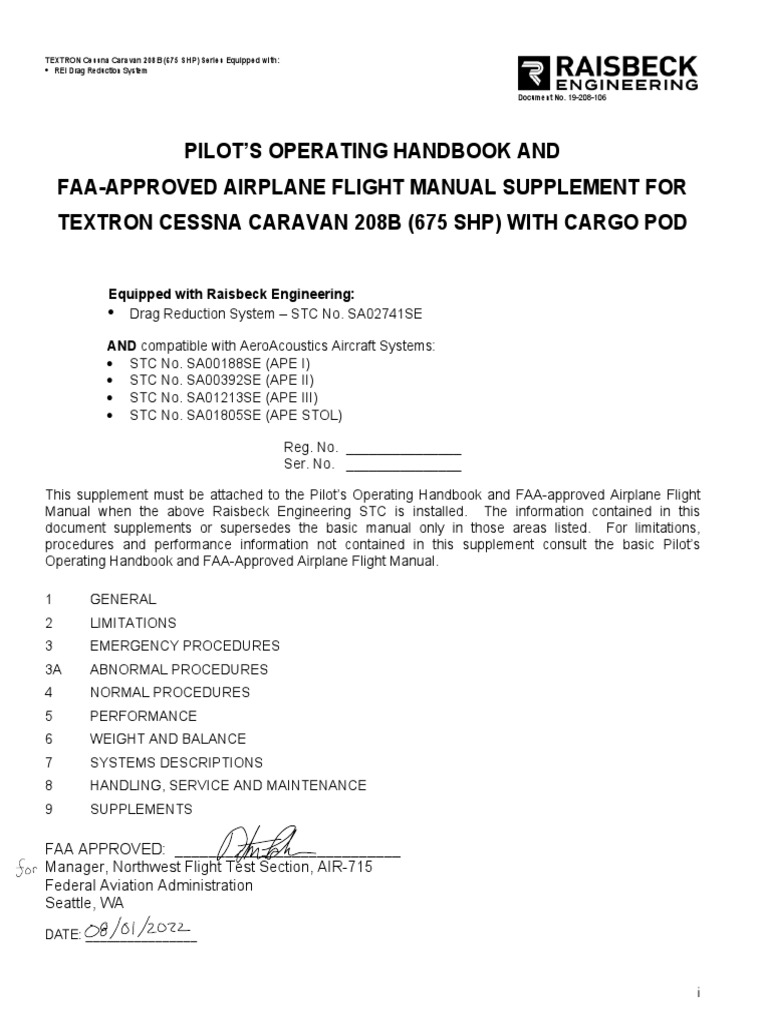 Pilot'S Operating Handbook and Faa-Approved Airplane Flight Manual ...