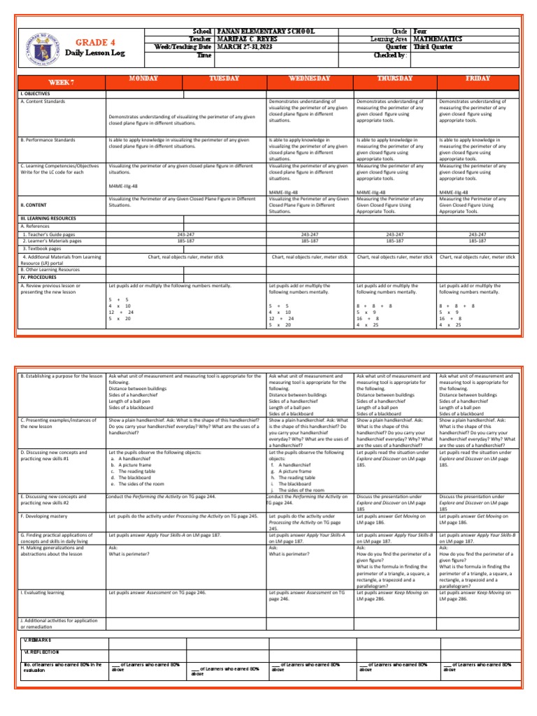 Grade 4 DLL Quarter 3 Week 7 (Sir Bien Cruz) | PDF | Learning ...
