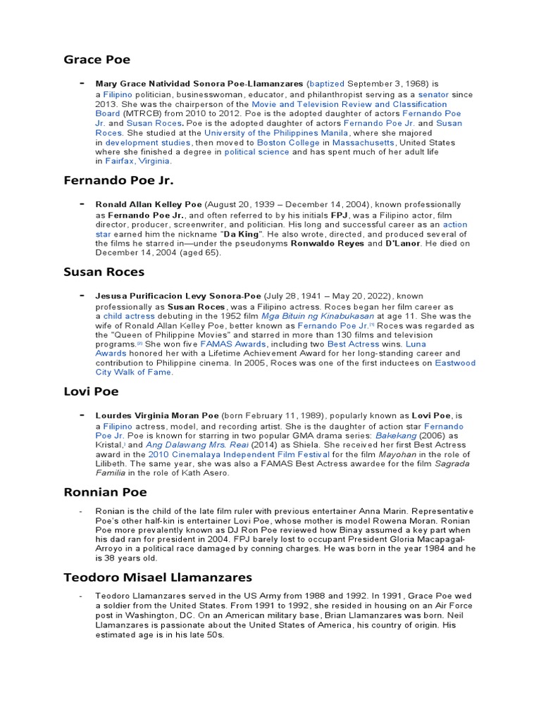 A Biography of Senator Grace Poe and Her Family | PDF | Philippines