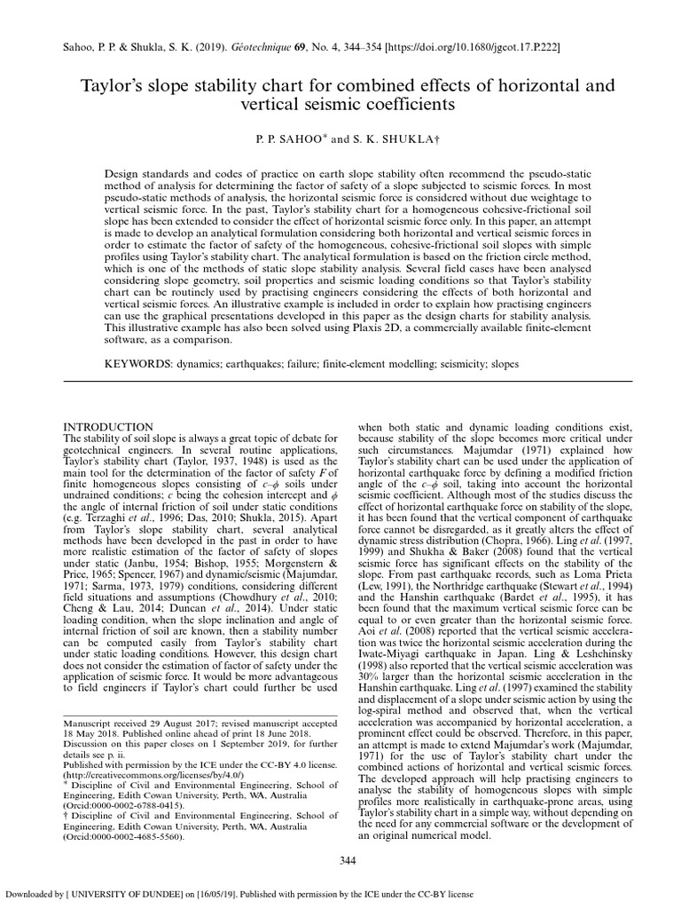 Taylor 'S Slope Stability Chart For Combined Effects of Horizontal and ...