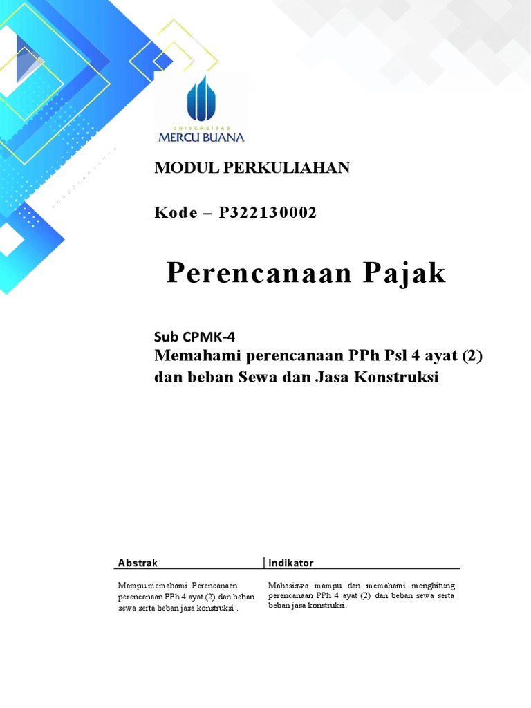 Modul P4-Memahami Perencanaan Pajak PPH PSL 4 Ayat (2) - CPMK2 | PDF