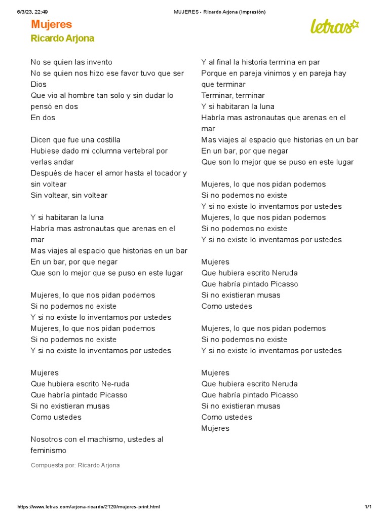 MUJERES - Ricardo Arjona (Impresión) | PDF