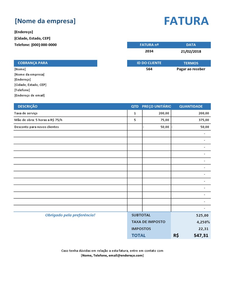 Planilha para Nota Fiscal e Fatura | PDF | Economias | Pagamentos