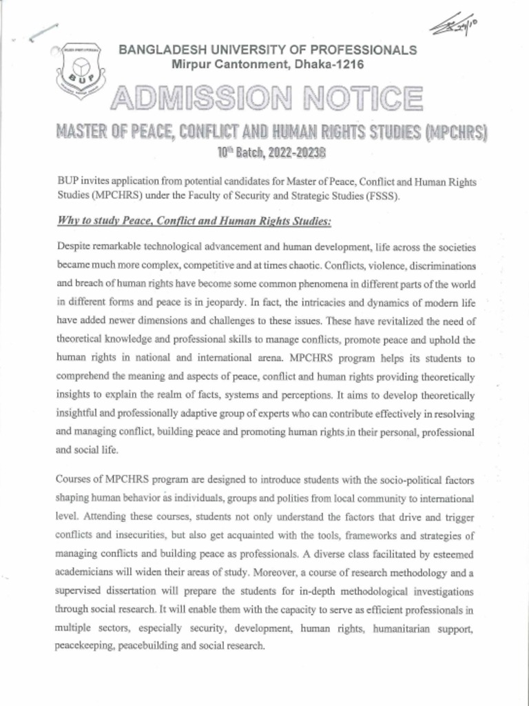 Admission Notice - MPCHRS 10th Batch | PDF