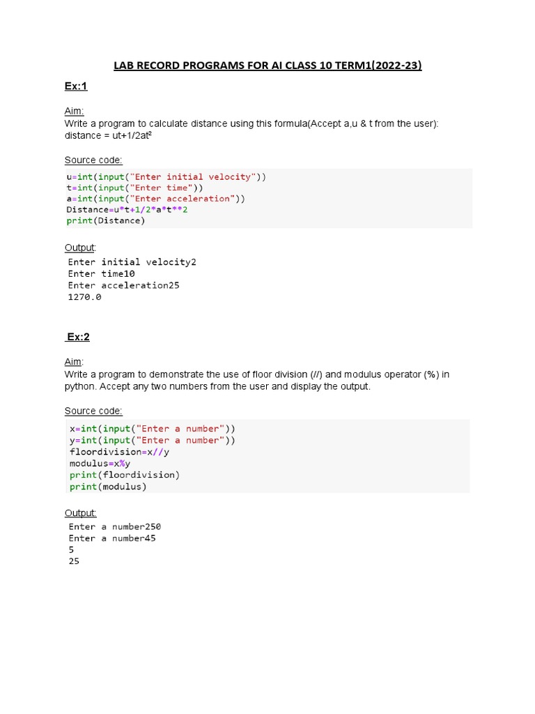 Lab Record Programs For Ai Class 10 Term1 | PDF | Computer Engineering ...