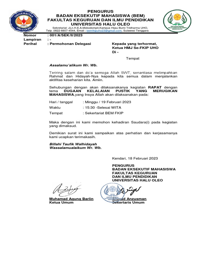 Surat HMJ Se-FKIP UHO | PDF