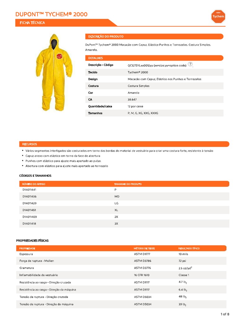 Ficha Técnica Tychem QC | PDF