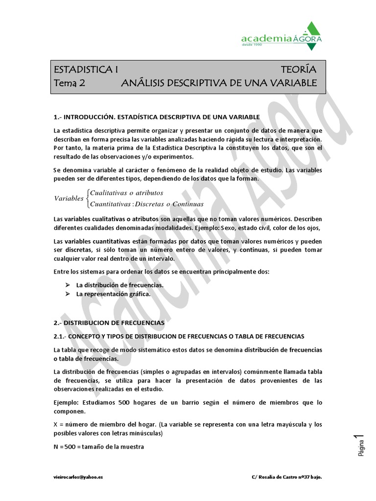 Estadistica I Teoría Tema 2 Análisis Descriptiva de Una Variable | PDF ...