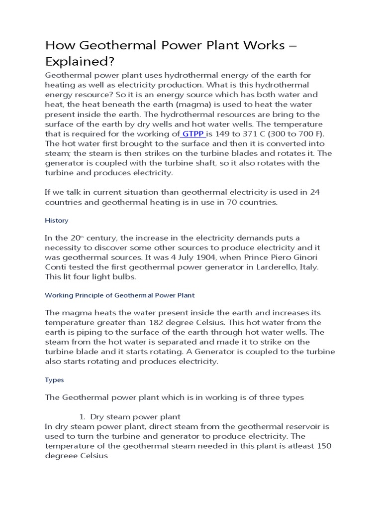 How Geothermal Power Plant Works Pdf Power Station Steam