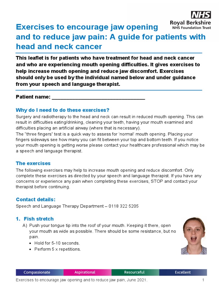 Jaw Opening Exercises Head and Neck Cancer - Jun21 | PDF | Therapy ...