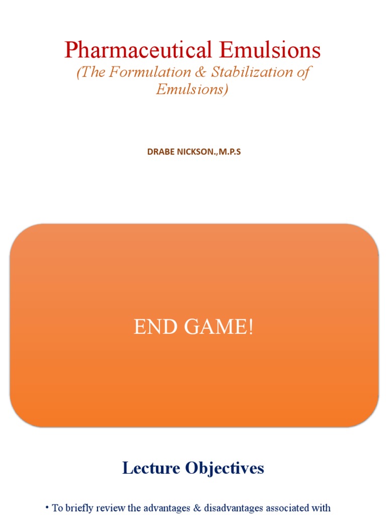 Pharmaceutical Emulsions (Formulation & Stabilization) | PDF | Emulsion | Chemistry