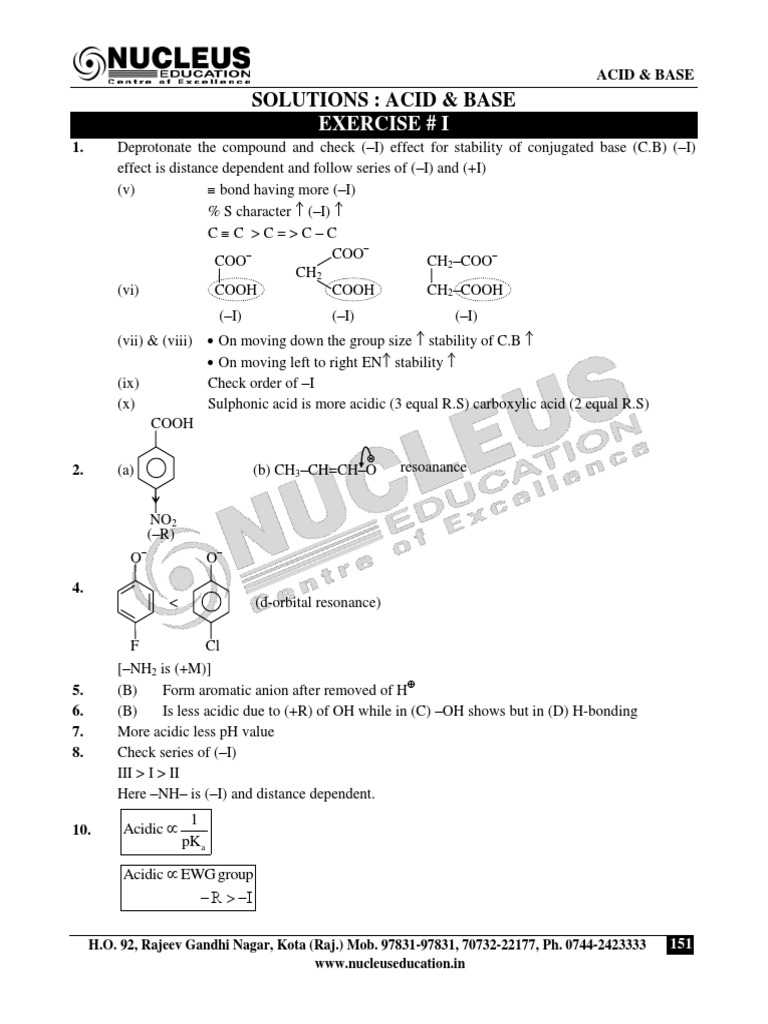 Acid & Bases Sheet Solution | PDF | Acid | Carboxylic Acid