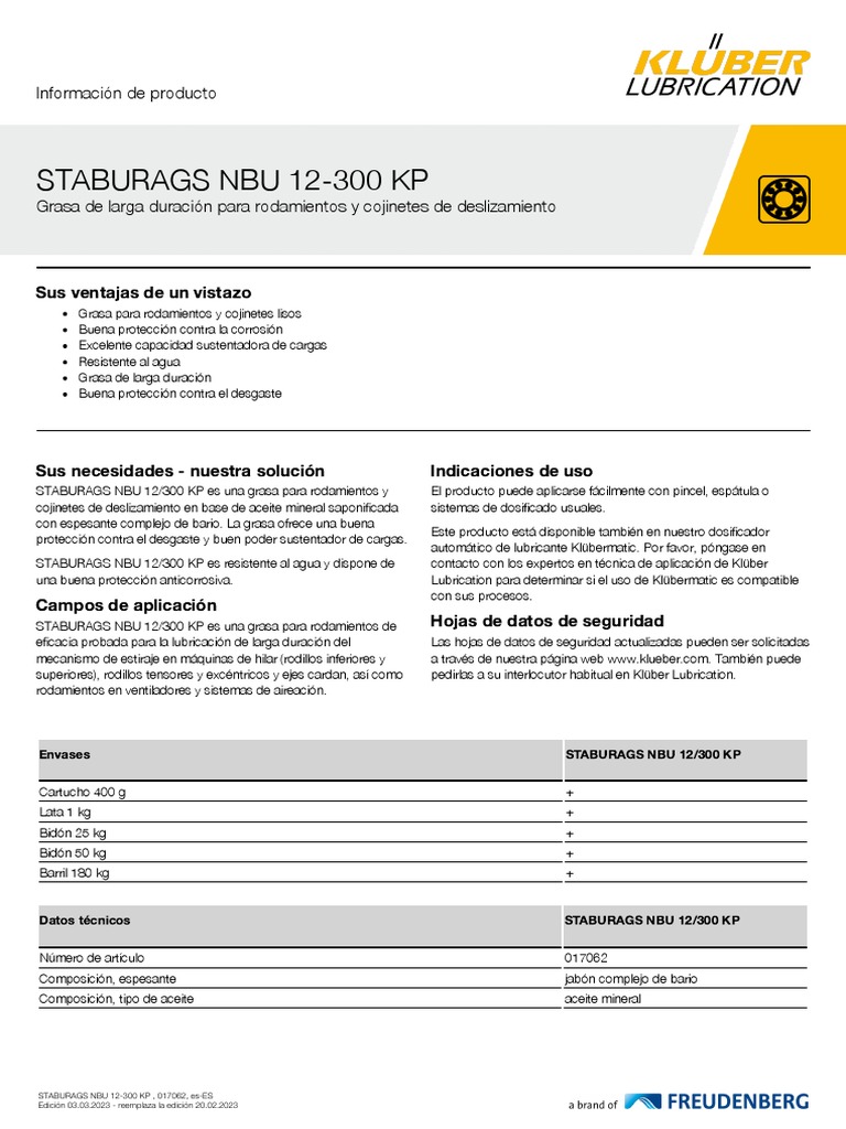 Staburags Nbu 12-300 KP: Información de Producto | PDF | Rodamiento ...
