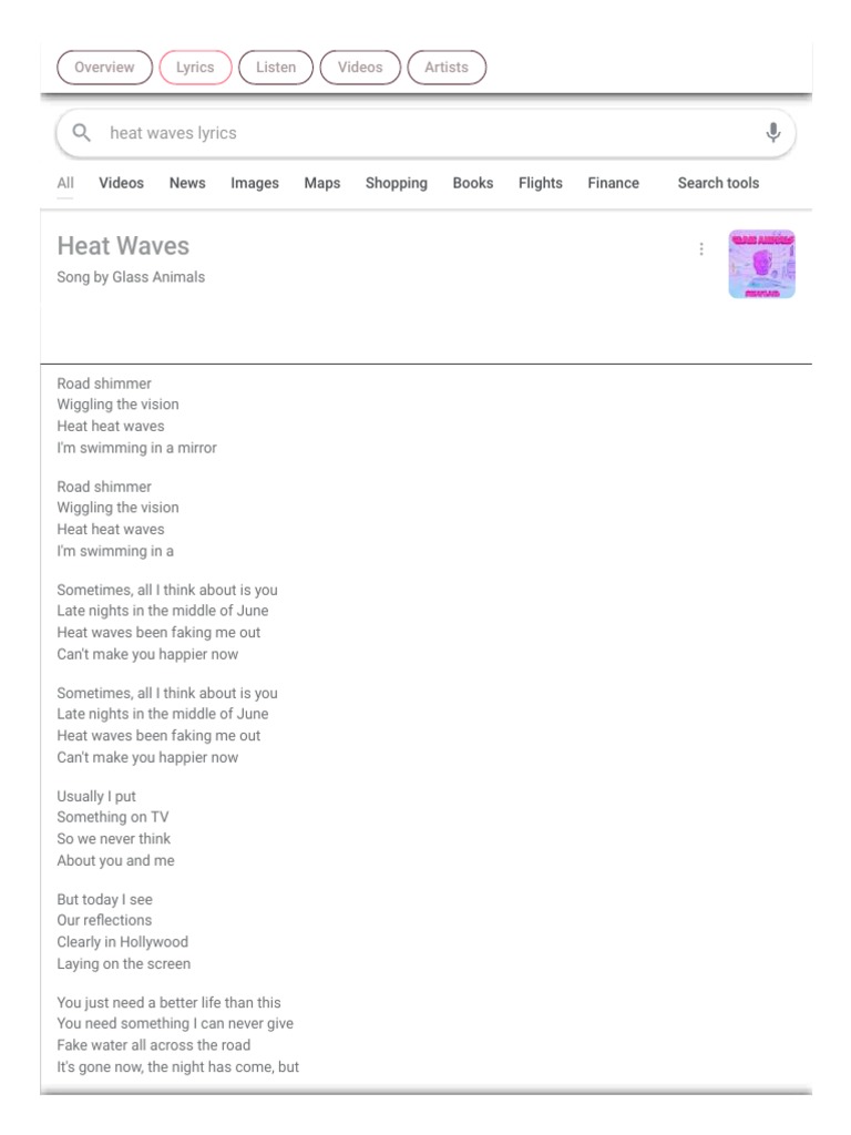 Heat Waves Lyrics | Download Free PDF | Songs