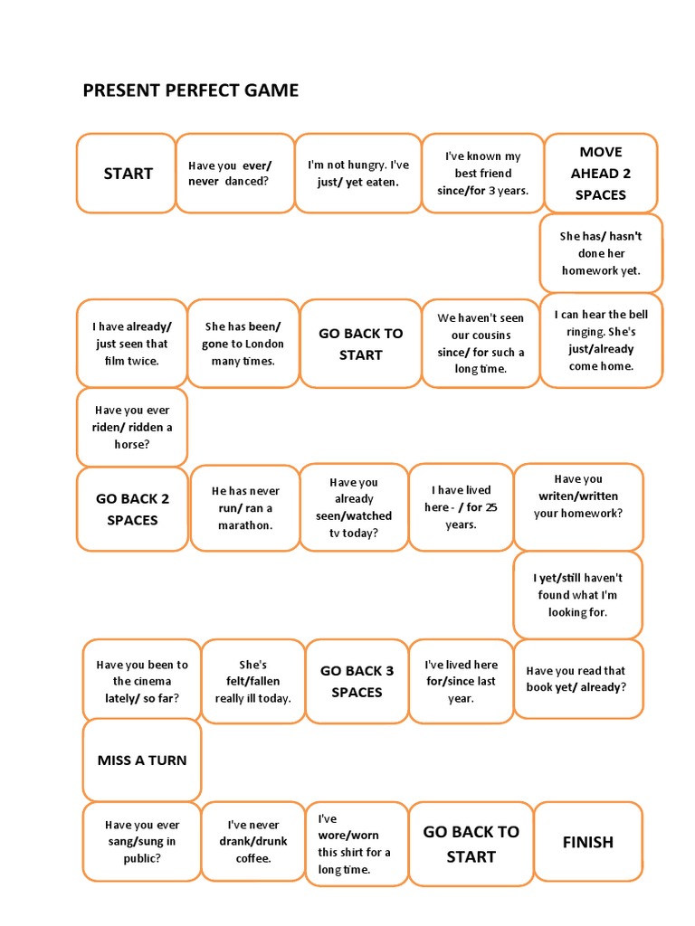 Present Perfect Game Fun Activities Games - 61773 | PDF | Clothing
