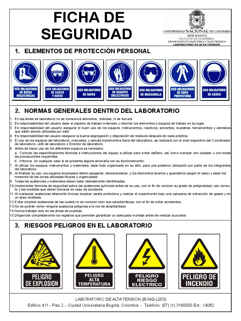 Ficha de Seguridad Ing. Eléctrica y Electrónica | PDF | Laboratorios ... Ficha de Seguridad Ing. Eléctrica y Electrónica | PDF | Laboratorios ...