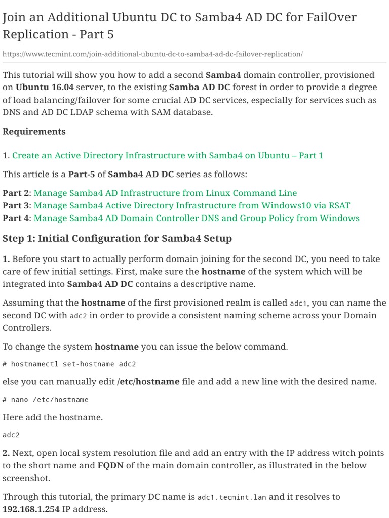 Ubuntu Samba4 AD DC Failover Guide | PDF | Domain Name System | Active Directory