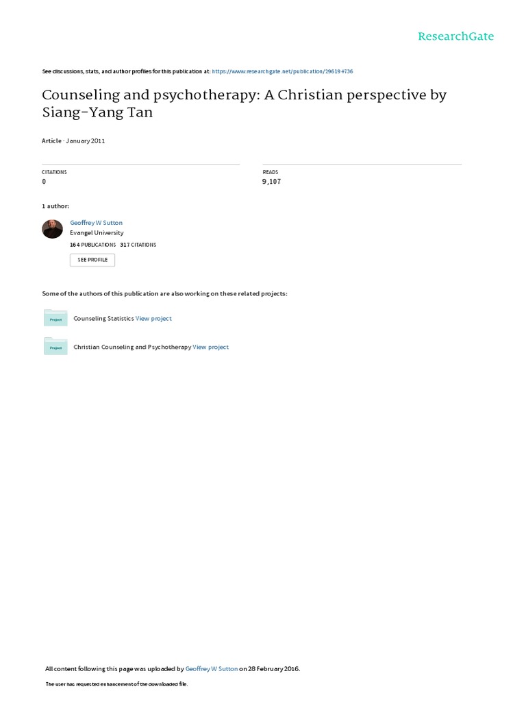 Counseling and Psychotherapy A Christian Perspective | PDF ...