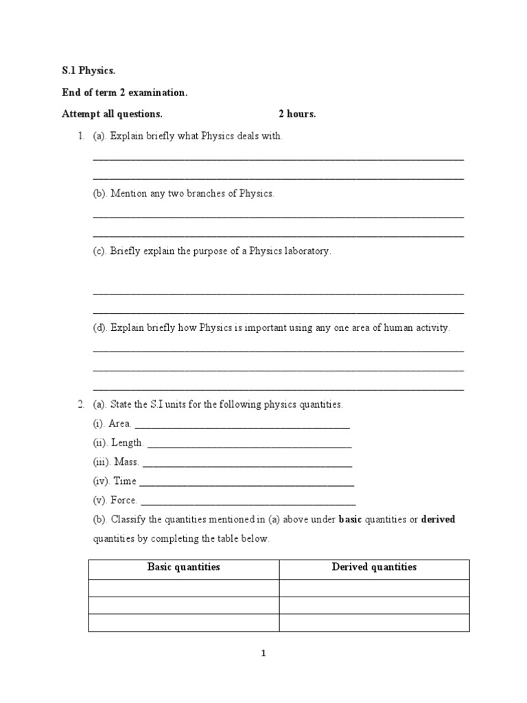 S.1 Physics Term 2 | PDF | Force | Volume