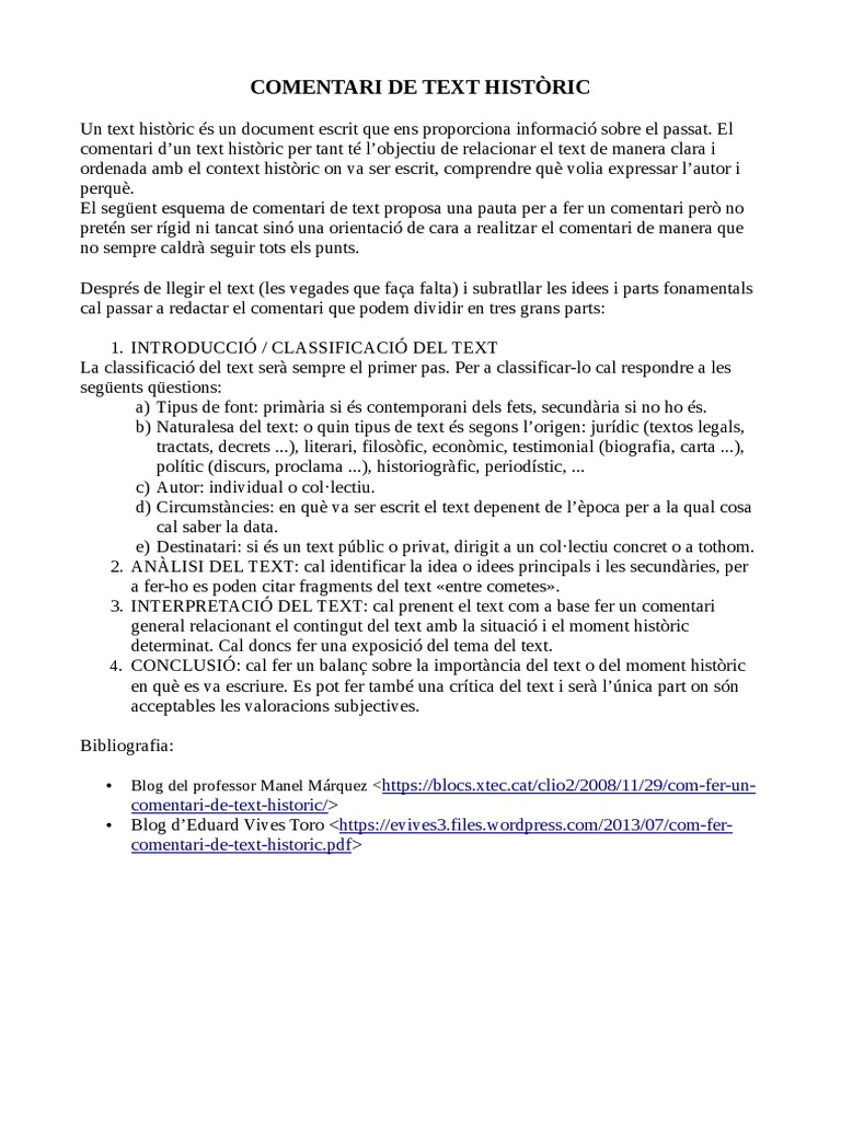 Comentari Text Històric | PDF