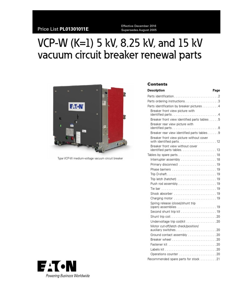 K 1 5 KV 8.25 KV and 15 KV Vacuum Circuit Breaker Renewal Parts ...