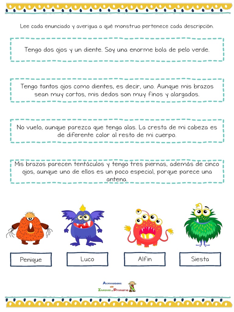 Descripciones de Monstruos para Niños | PDF | Artes del Lenguaje y ...