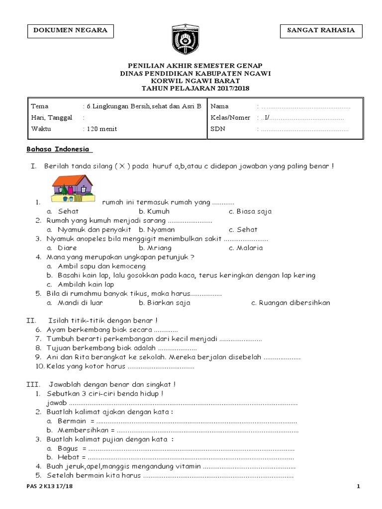 Dokumen Negara Sangat Rahasia: PAS 2 K13 17/18 1 | PDF | Game & Aktivitas | Griya & Taman