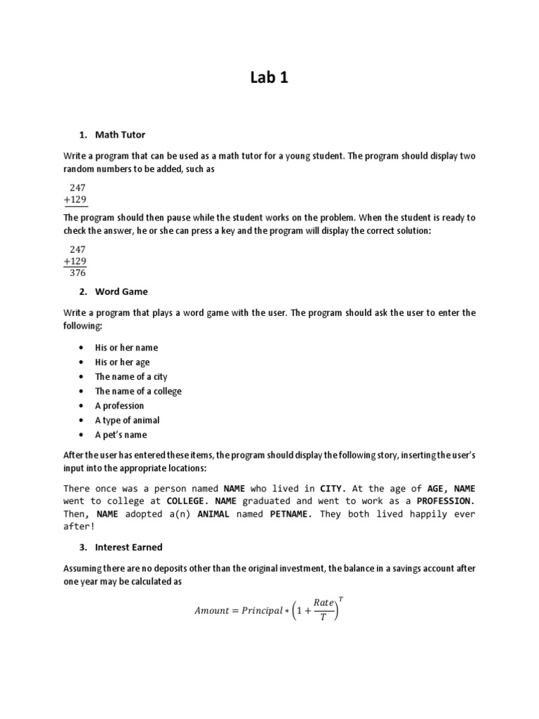 Lab 1: A Collection of Programming Exercises | PDF | Area