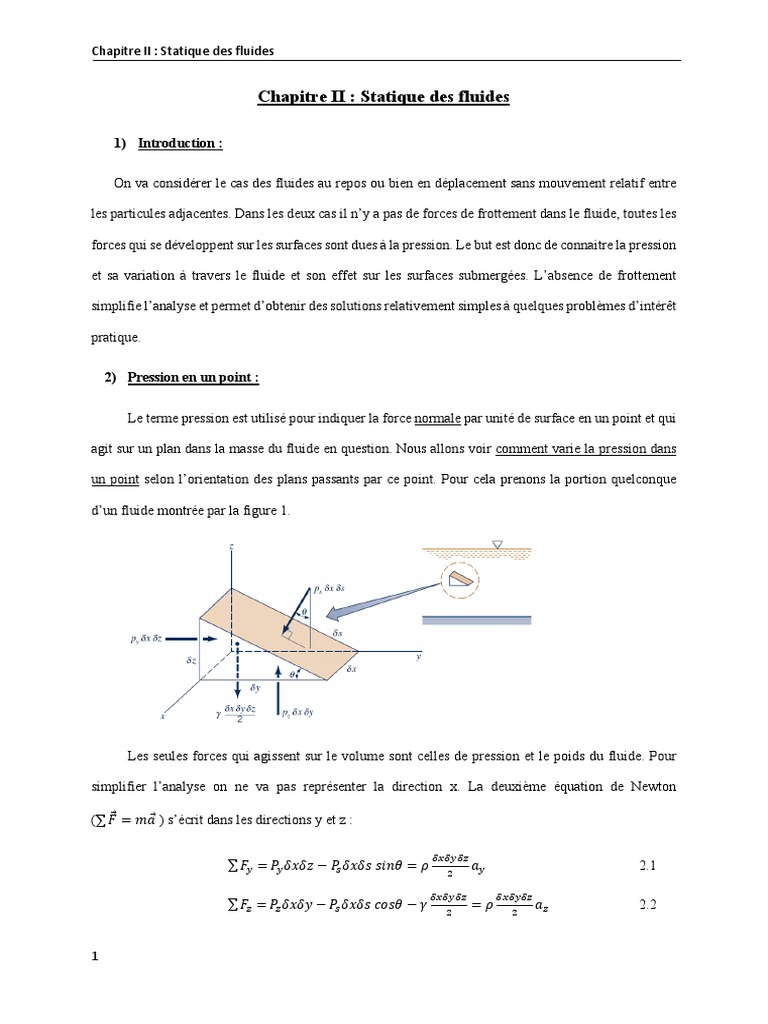 Chapitre2 Mécanique Des Fluides | PDF | Pression | mesure de pression