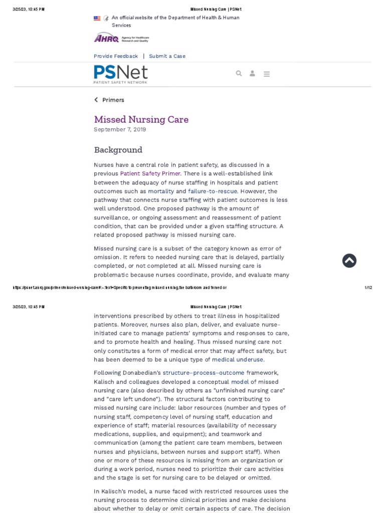 Missed Nursing Care - PSNet | PDF | Nursing | Patient Safety