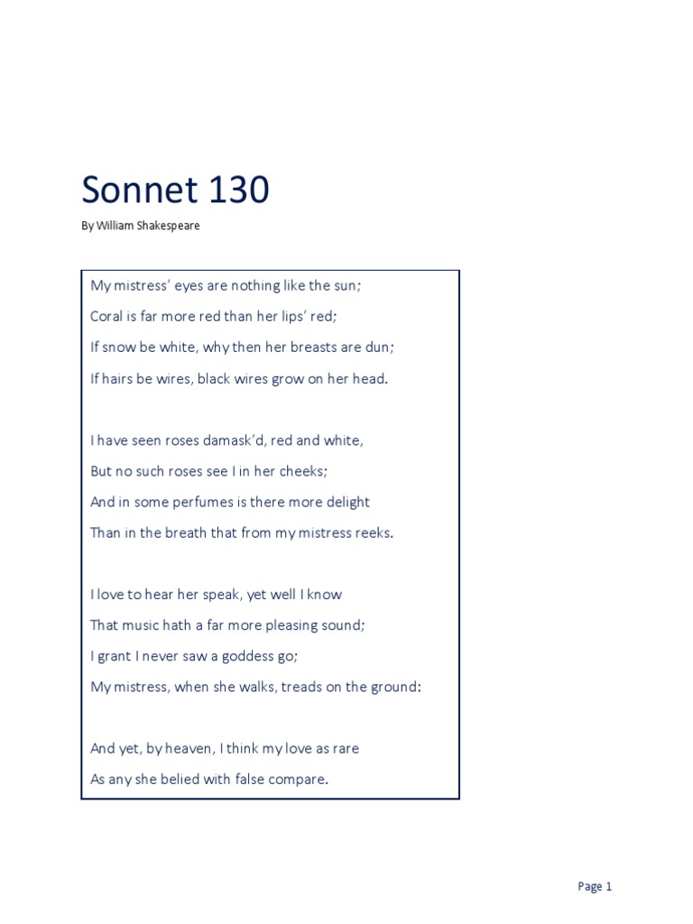 Shakespeare's Satirical Sonnet 130 | PDF | Poetry | Sonnets