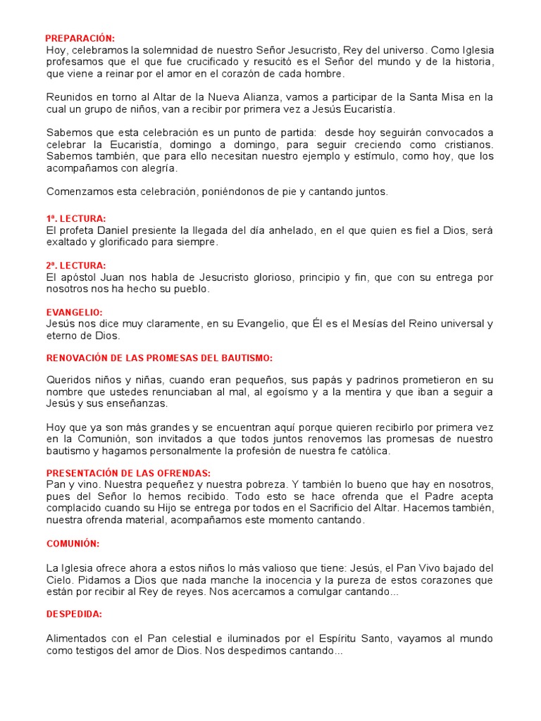 Guion Primeras Comuniones | PDF | eucaristía | Jesús