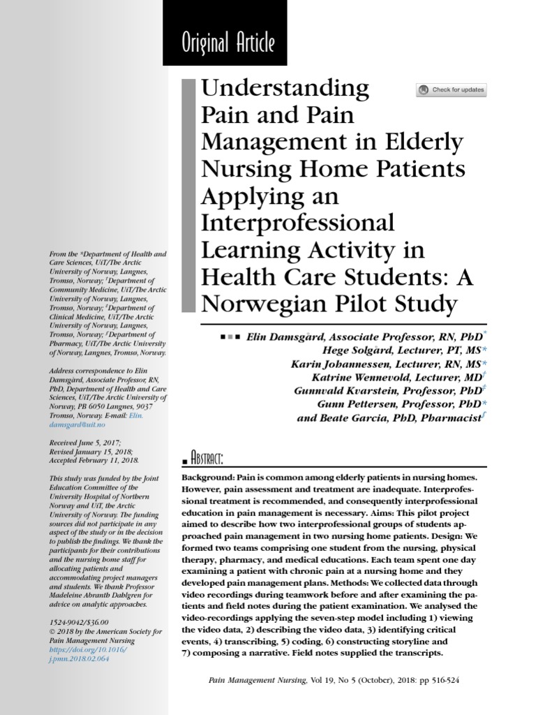 Understanding Pain And Pain Management in Elderly Nursing Home Patients ...