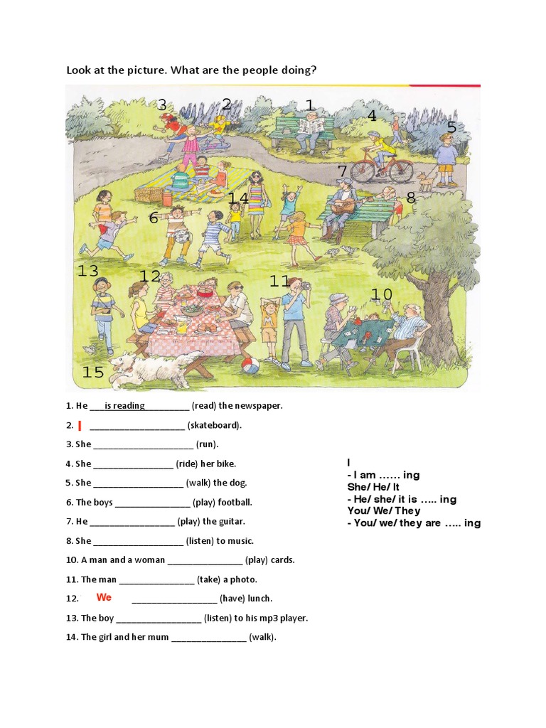 Present Continuous Picture Descriptions | PDF