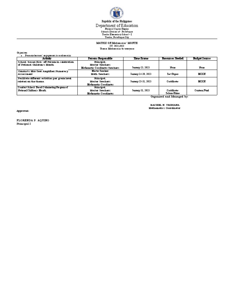 Math Month Matrix | Download Free PDF | Science | Mathematics