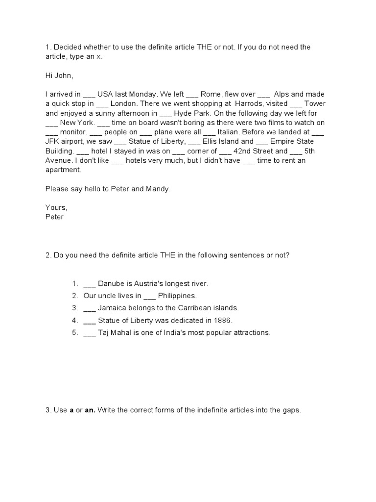 Defining Articles, Prepositions, and Adjectives: A Grammar Exercise and Response | PDF ...