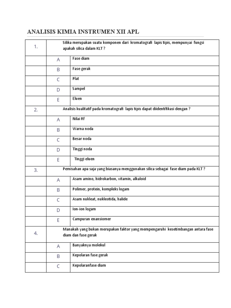 ANALISIS KIMIA INSTRUMEN XII APL TEMPLATE SOAL | PDF