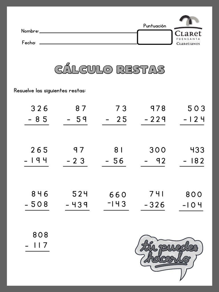 Ficha de Restas Llevando | PDF
