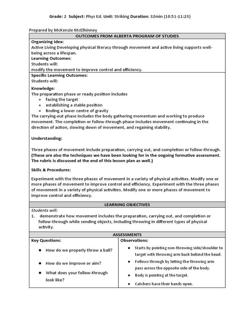 Striking Skills: Throwing & Catching | PDF | Learning | Cognitive Science