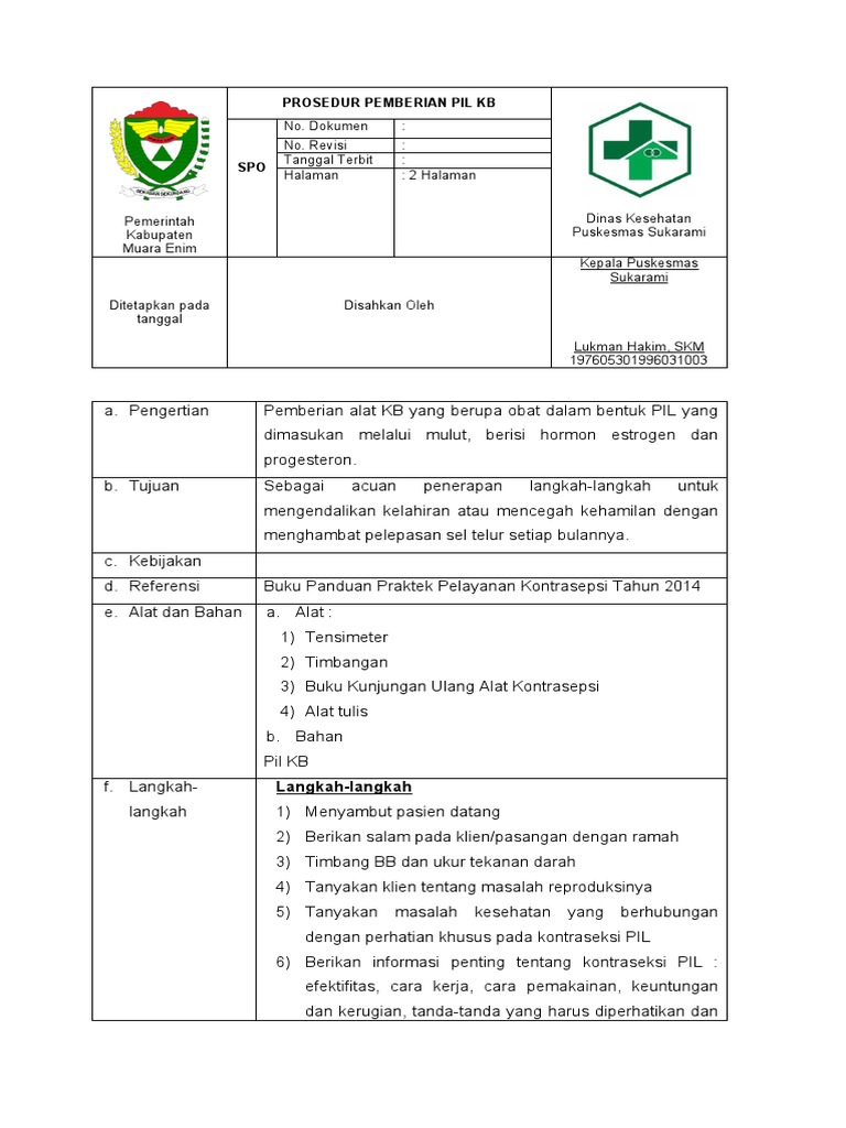 SOP Pemberian Pil KB | PDF