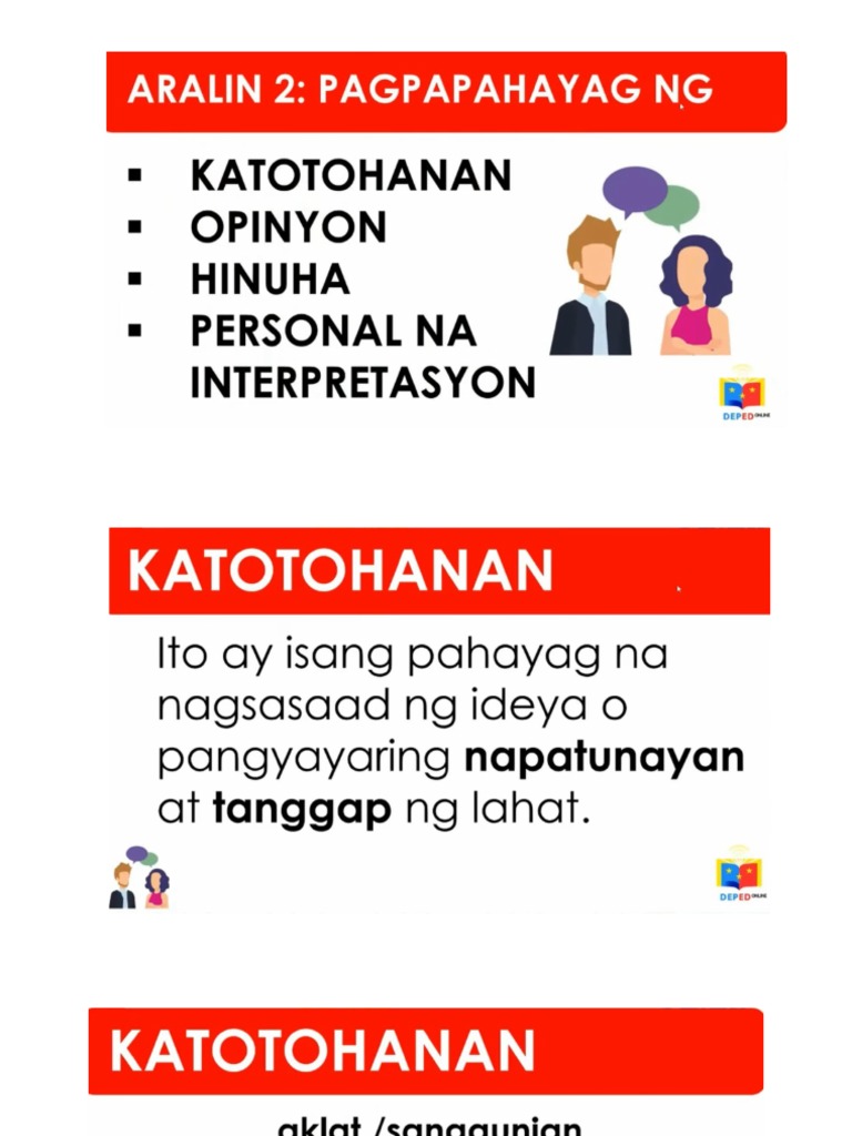 Katotohanan Opinyon Hinuha at Personal Na Interpretasyon | PDF