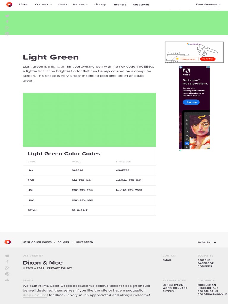 Light Green Color, Codes and Facts - HTML Color Codes 2 | PDF | Visual ...