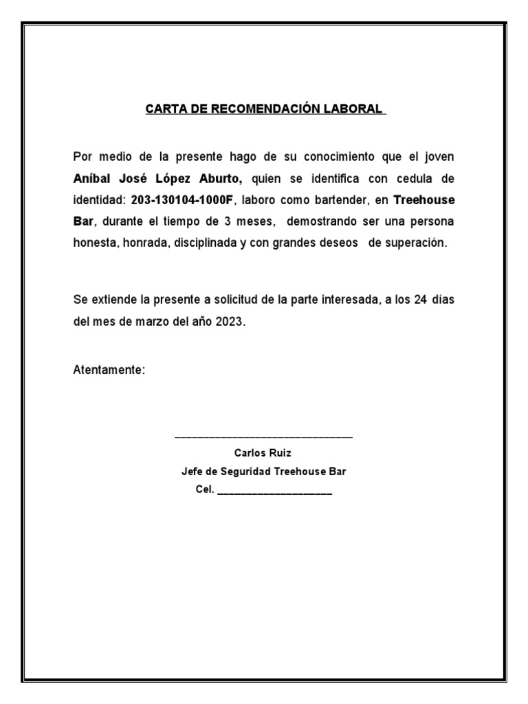 Carta de Recomendación Laboral | PDF