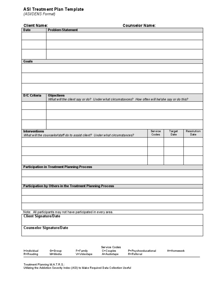 ASI Treatment Plan Template Guide | PDF | Career & Growth